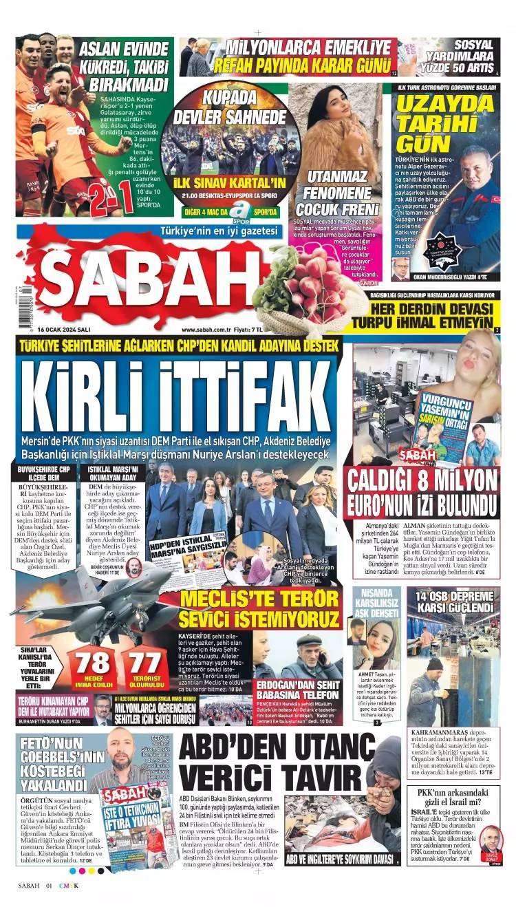 Kirli ittifak: 16 Ocak Salı tüm gazete manşetleri